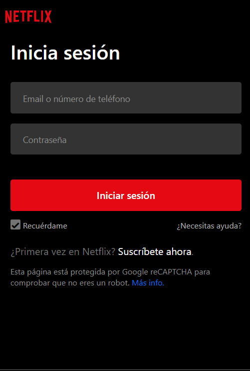Iniciar sesión en Netflix desde la aplicación móvil